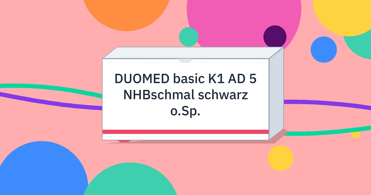 Symbolbild: Packung mit der Aufschrift DUOMED basic K1 AD 5 NHBschmal schwarz o.Sp. (PZN 20903738) – Verfügbarkeit und Bezug in Apotheken in Frankfurt am Main