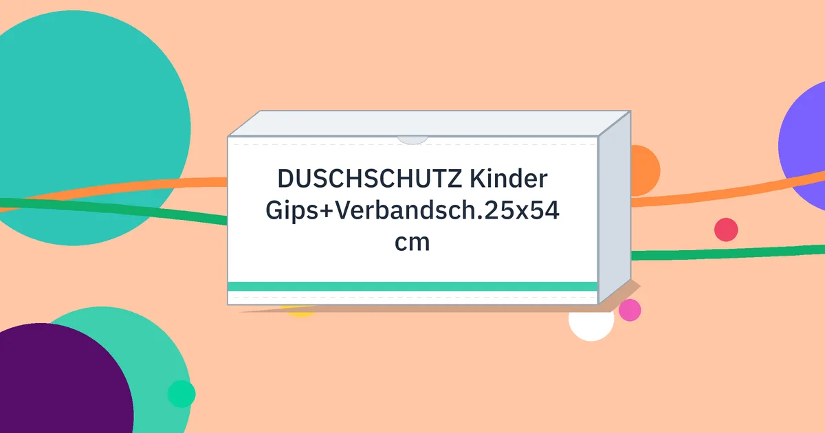 Symbolbild: Packung mit der Aufschrift DUSCHSCHUTZ Kinder Gips+Verbandsch.25x54 cm (PZN 11147611) – Verfügbarkeit und Bezug in Apotheken in Frankfurt am Main