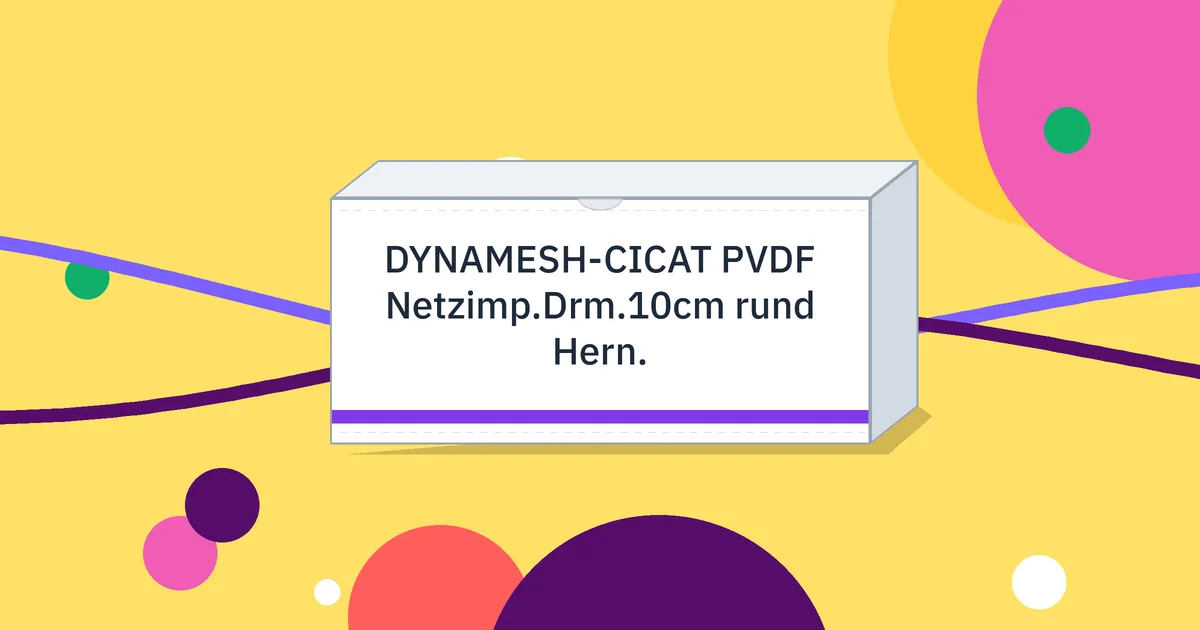 Symbolbild: Packung mit der Aufschrift DYNAMESH-CICAT PVDF Netzimp.Drm.10cm rund Hern. (PZN 17549397) – Verfügbarkeit und Bezug in Apotheken in Frankfurt am Main