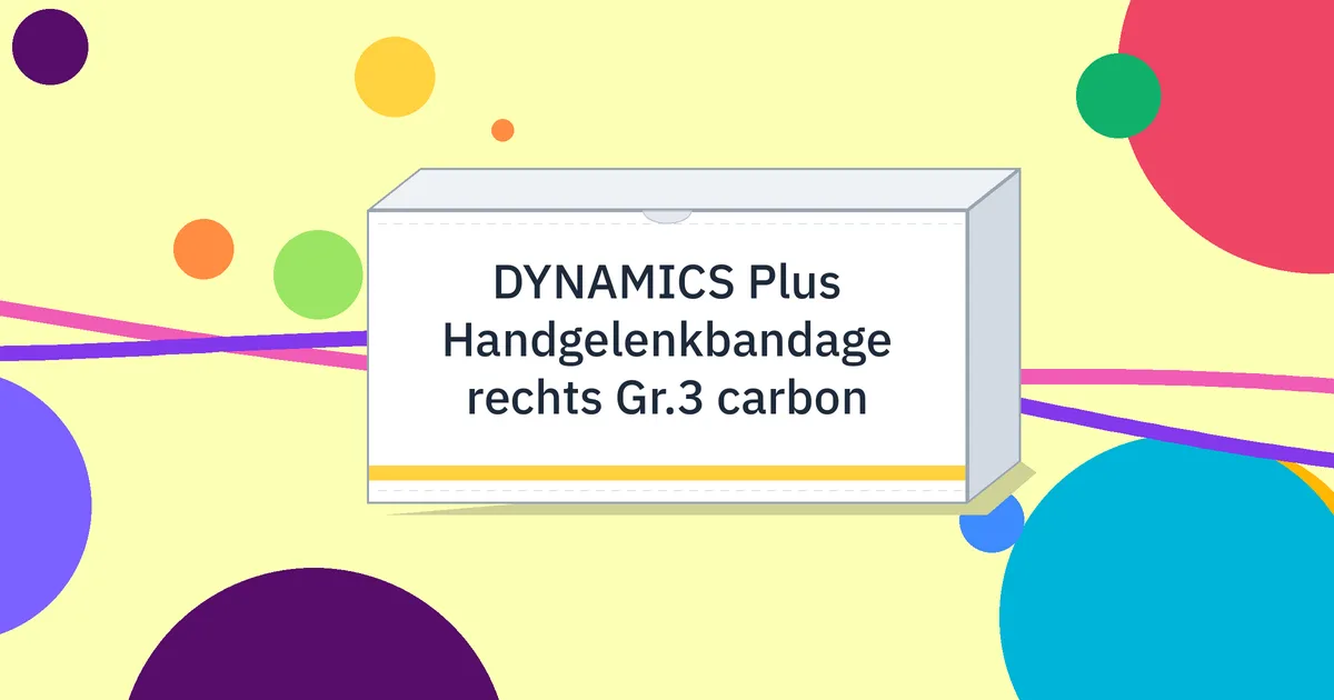 Symbolbild: Packung mit der Aufschrift DYNAMICS Plus Handgelenkbandage rechts Gr.3 carbon (PZN 10634958) – Verfügbarkeit und Bezug in Apotheken in Frankfurt am Main