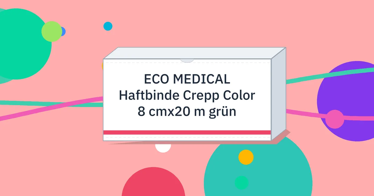 Symbolbild: Packung mit der Aufschrift ECO MEDICAL Haftbinde Crepp Color 8 cmx20 m grün (PZN 00733168) – Verfügbarkeit und Bezug in Apotheken in Frankfurt am Main