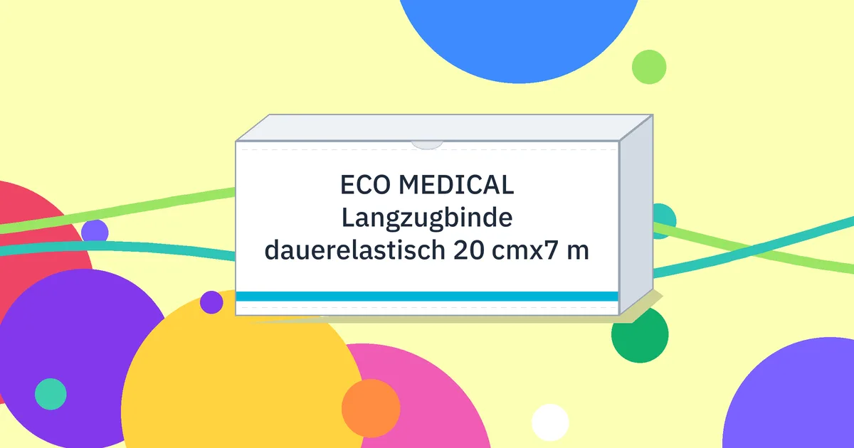 Symbolbild: Packung mit der Aufschrift ECO MEDICAL Langzugbinde dauerelastisch 20 cmx7 m (PZN 08644820) – Verfügbarkeit und Bezug in Apotheken in Frankfurt am Main