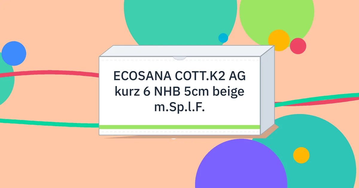 Symbolbild: Packung mit der Aufschrift ECOSANA COTT.K2 AG kurz 6 NHB 5cm beige m.Sp.l.F. (PZN 16950809) – Verfügbarkeit und Bezug in Apotheken in Frankfurt am Main