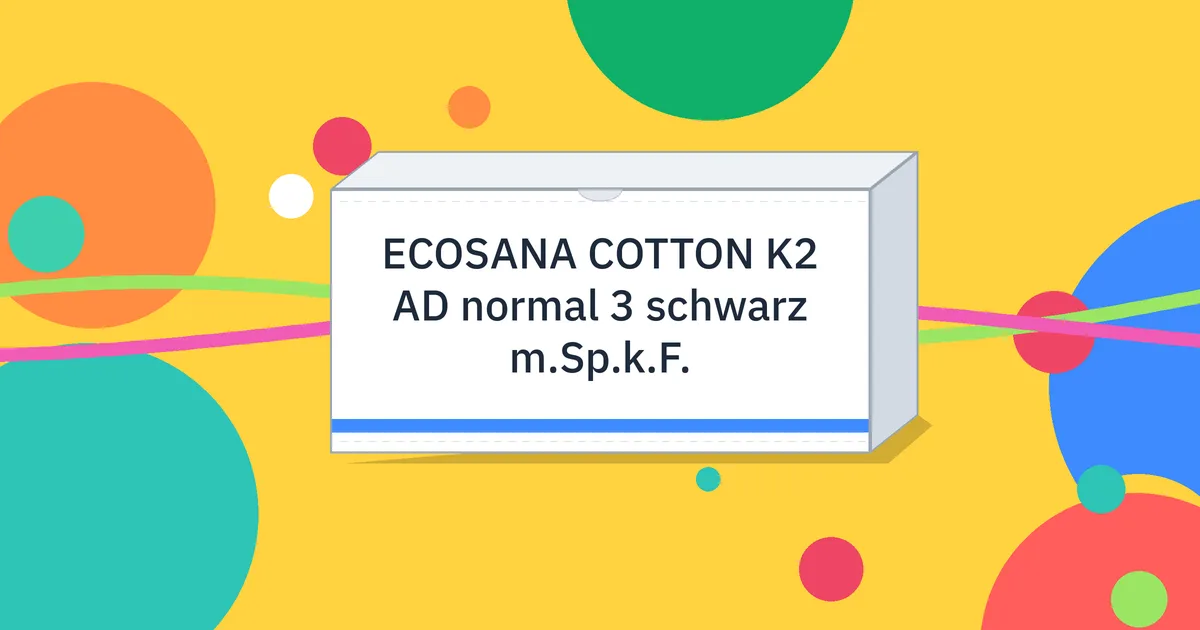 Symbolbild: Packung mit der Aufschrift ECOSANA COTTON K2 AD normal 3 schwarz m.Sp.k.F. (PZN 16947517) – Verfügbarkeit und Bezug in Apotheken in Frankfurt am Main