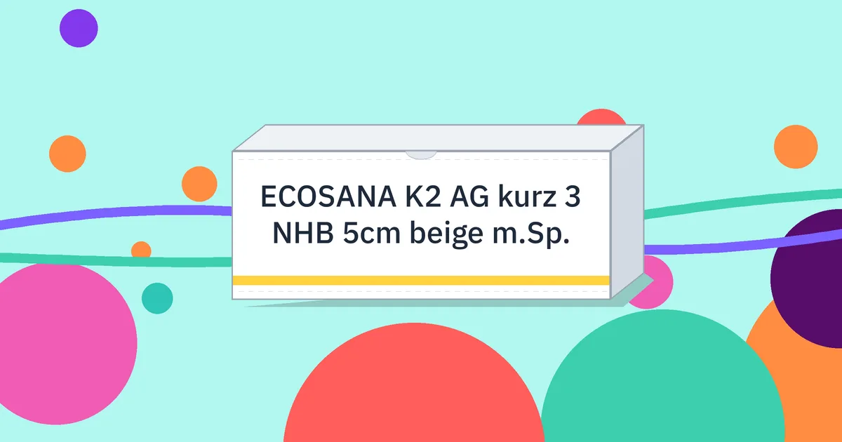 Symbolbild: Packung mit der Aufschrift ECOSANA K2 AG kurz 3 NHB 5cm beige m.Sp. (PZN 01417423) – Verfügbarkeit und Bezug in Apotheken in Frankfurt am Main