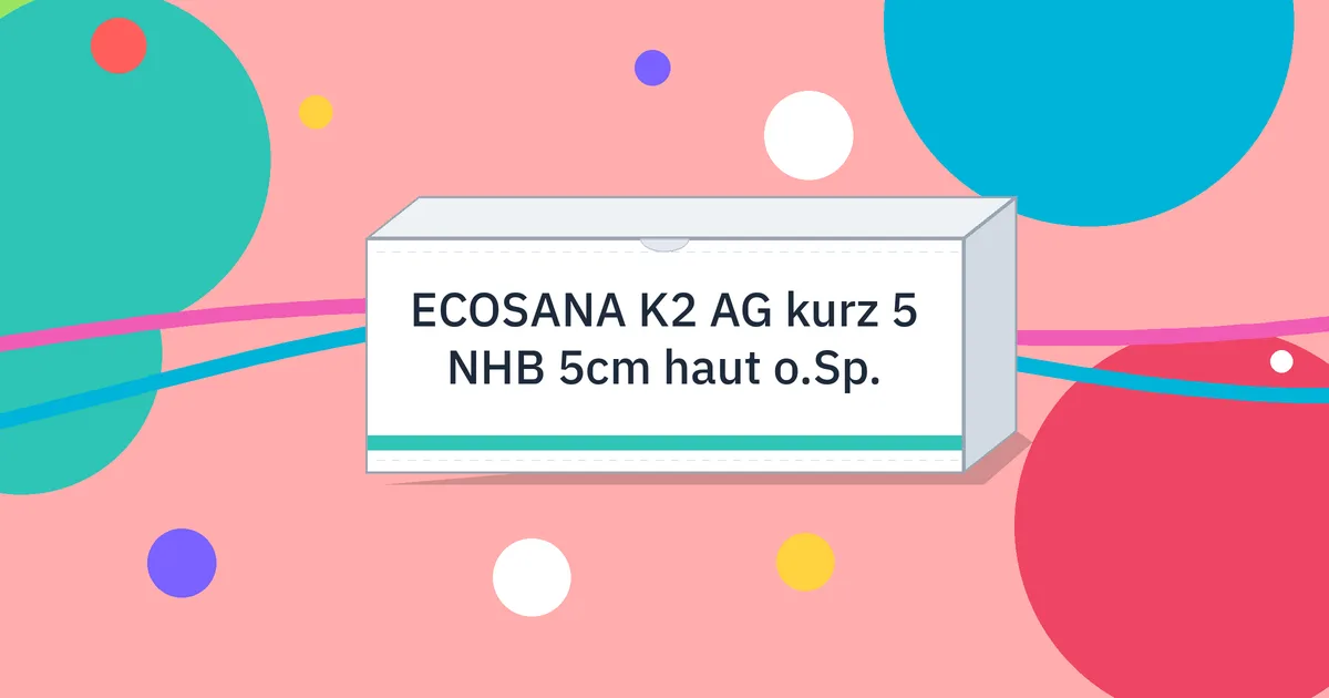 Symbolbild: Packung mit der Aufschrift ECOSANA K2 AG kurz 5 NHB 5cm haut o.Sp. (PZN 01474792) – Verfügbarkeit und Bezug in Apotheken in Frankfurt am Main