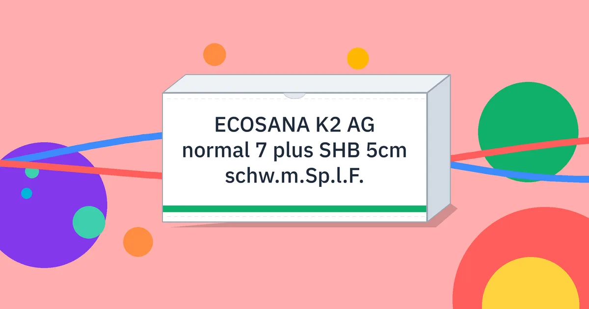 Symbolbild: Packung mit der Aufschrift ECOSANA K2 AG normal 7 plus SHB 5cm schw.m.Sp.l.F. (PZN 10957638) – Verfügbarkeit und Bezug in Apotheken in Frankfurt am Main