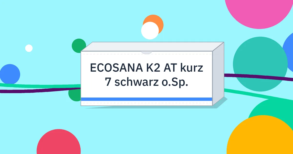 Symbolbild: Packung mit der Aufschrift ECOSANA K2 AT kurz 7 schwarz o.Sp. (PZN 01566169) – Verfügbarkeit und Bezug in Apotheken in Frankfurt am Main