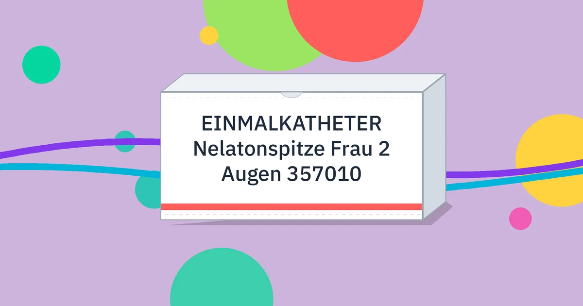 Symbolbild: Packung mit der Aufschrift EINMALKATHETER Nelatonspitze Frau 2 Augen 357010 (PZN 20288492) – Verfügbarkeit und Bezug in Apotheken in Frankfurt am Main