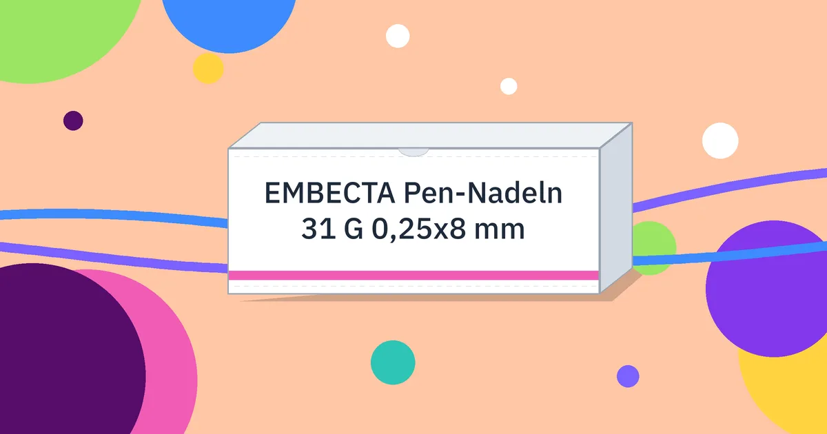 Symbolbild: Packung mit der Aufschrift EMBECTA Pen-Nadeln 31 G 0,25x8 mm (PZN 20657972) – Verfügbarkeit und Bezug in Apotheken in Frankfurt am Main
