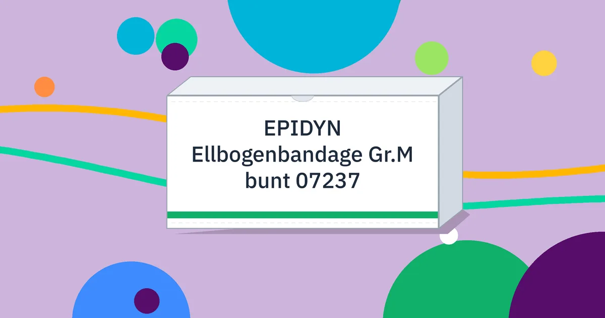 Symbolbild: Packung mit der Aufschrift EPIDYN Ellbogenbandage Gr.M bunt 07237 (PZN 08732530) – Verfügbarkeit und Bezug in Apotheken in Frankfurt am Main