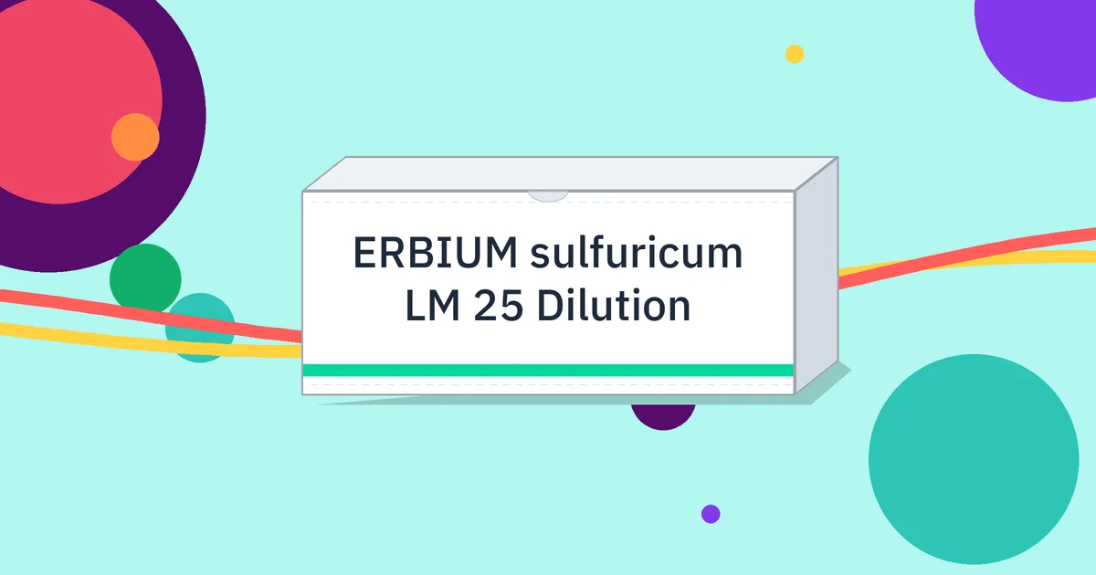 Symbolbild: Packung mit der Aufschrift ERBIUM sulfuricum LM 25 Dilution (PZN 13474030) – Verfügbarkeit und Bezug in Apotheken in Frankfurt am Main