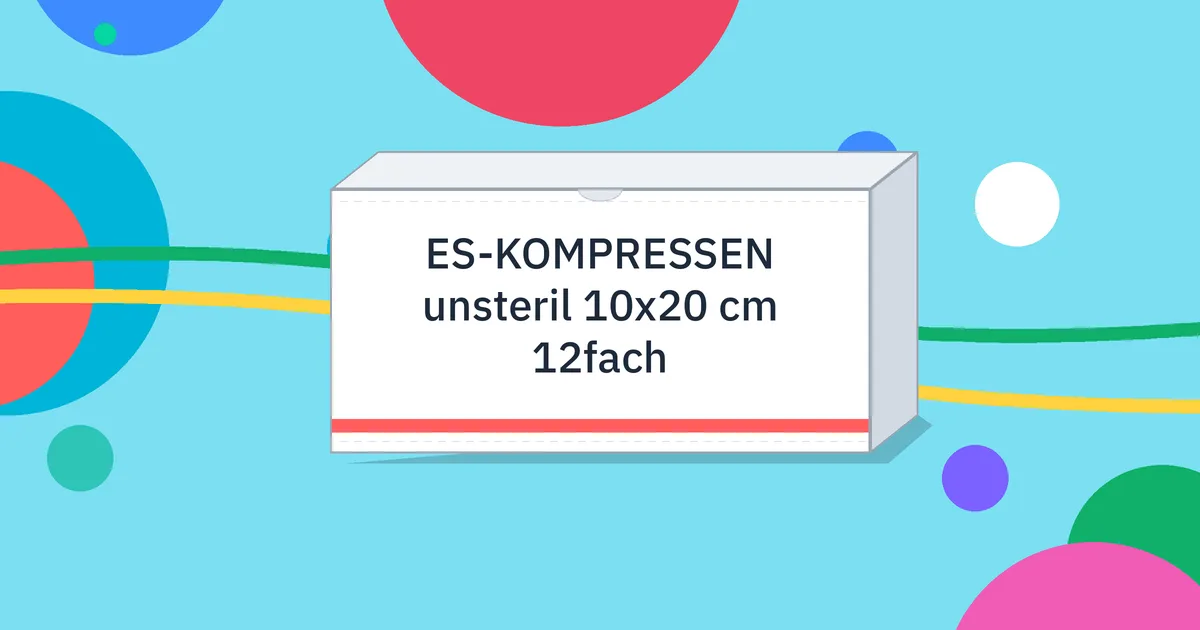 Symbolbild: Packung mit der Aufschrift ES-KOMPRESSEN unsteril 10x20 cm 12fach (PZN 17839669) – Verfügbarkeit und Bezug in Apotheken in Frankfurt am Main