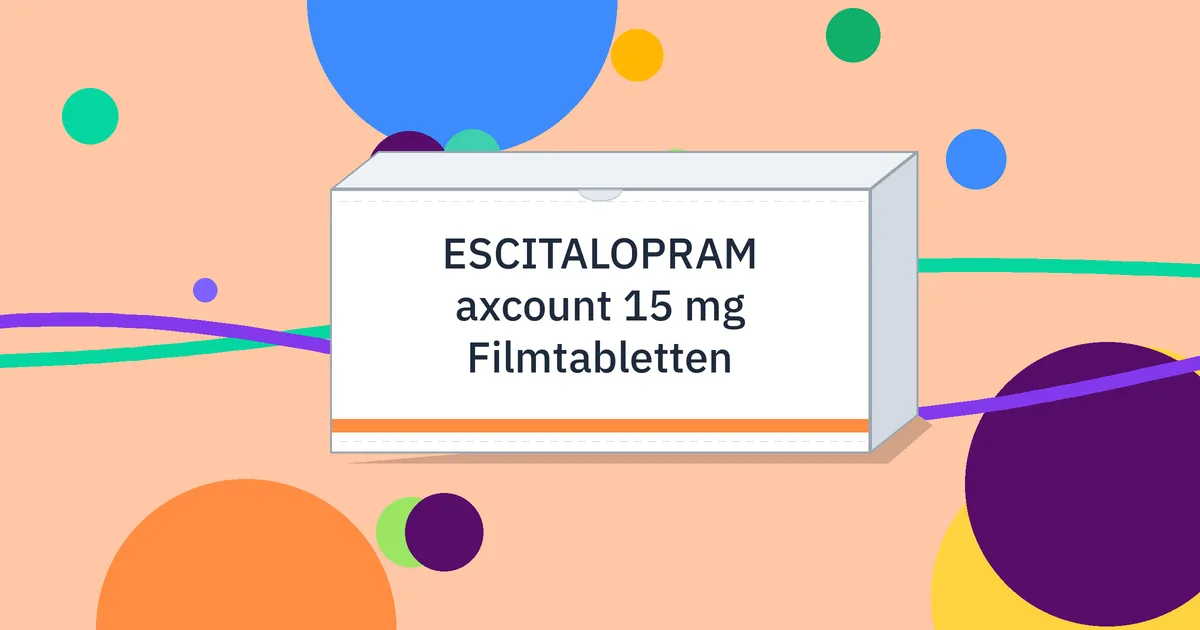 Symbolbild: Packung mit der Aufschrift ESCITALOPRAM axcount 15 mg Filmtabletten (PZN 19237986) – Verfügbarkeit und Bezug in Apotheken in Frankfurt am Main