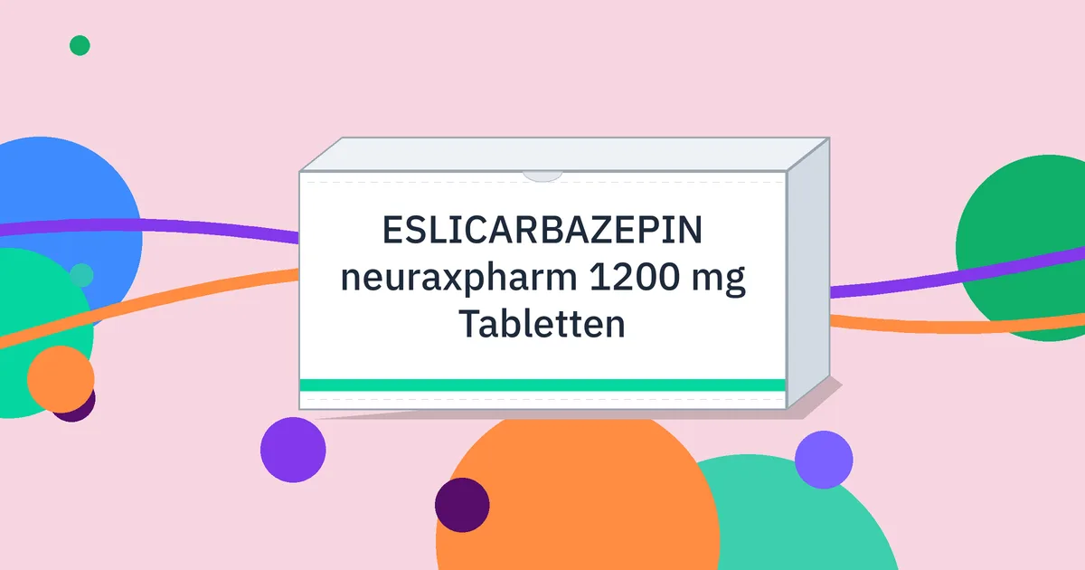 Symbolbild: Packung mit der Aufschrift ESLICARBAZEPIN neuraxpharm 1200 mg Tabletten (PZN 18117412) – Verfügbarkeit und Bezug in Apotheken in Frankfurt am Main