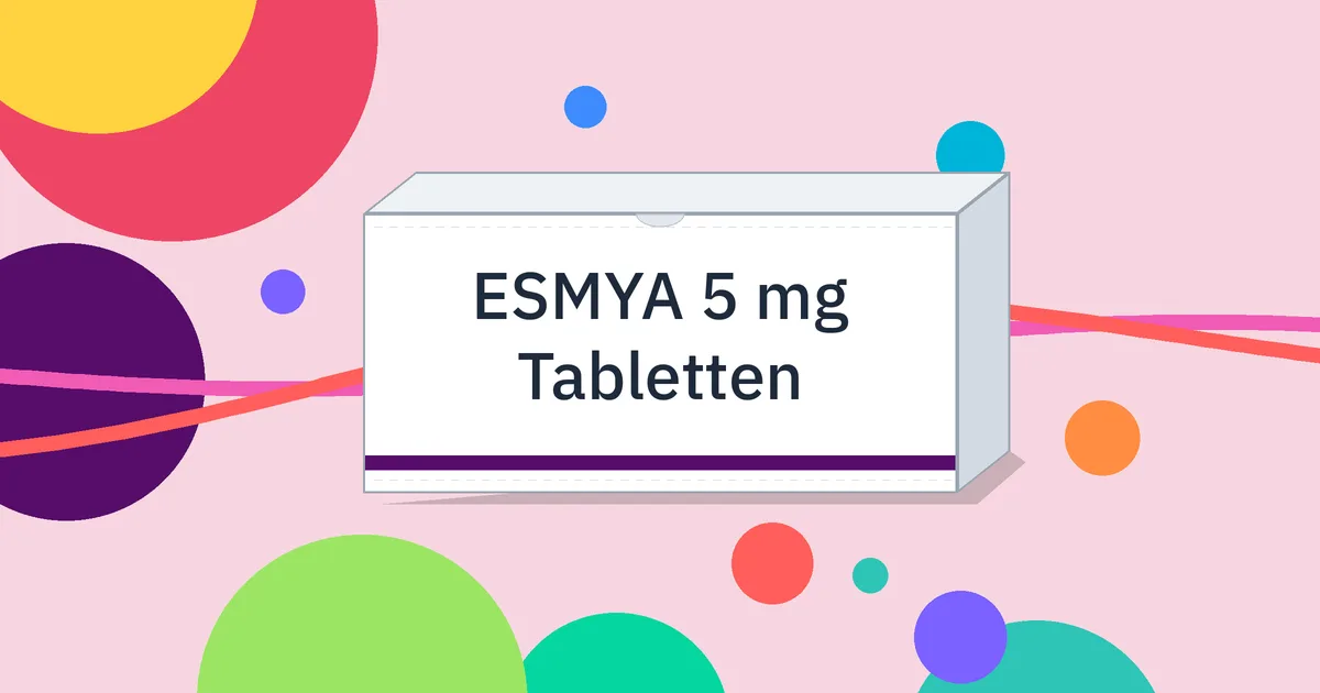 Symbolbild: Packung mit der Aufschrift ESMYA 5 mg Tabletten (PZN 09633385) – Verfügbarkeit und Bezug in Apotheken in Frankfurt am Main