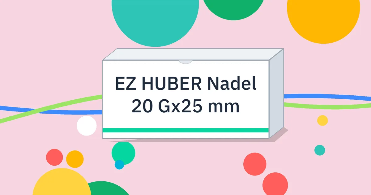 Symbolbild: Packung mit der Aufschrift EZ HUBER Nadel 20 Gx25 mm (PZN 05033300) – Verfügbarkeit und Bezug in Apotheken in Frankfurt am Main