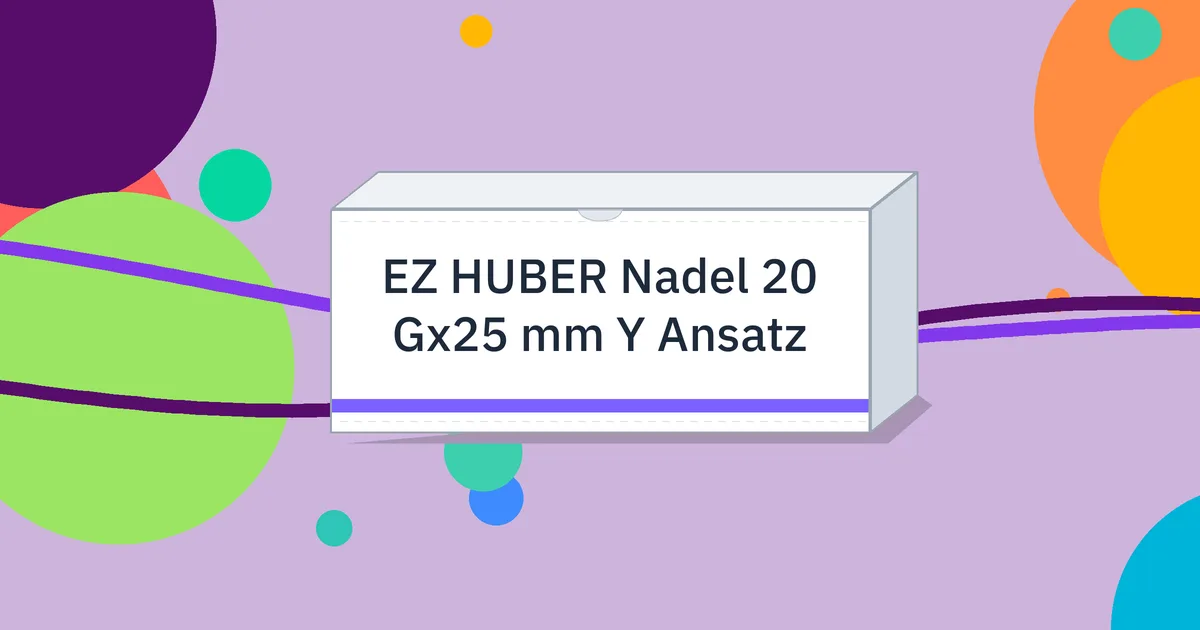 Symbolbild: Packung mit der Aufschrift EZ HUBER Nadel 20 Gx25 mm Y Ansatz (PZN 09042626) – Verfügbarkeit und Bezug in Apotheken in Frankfurt am Main