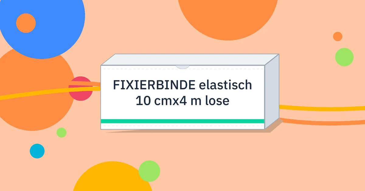 Symbolbild: Packung mit der Aufschrift FIXIERBINDE elastisch 10 cmx4 m lose (PZN 08821943) – Verfügbarkeit und Bezug in Apotheken in Frankfurt am Main