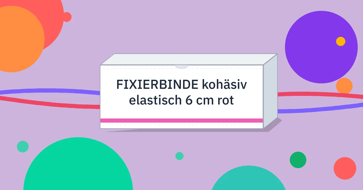 Symbolbild: Packung mit der Aufschrift FIXIERBINDE kohäsiv elastisch 6 cm rot (PZN 03842797) – Verfügbarkeit und Bezug in Apotheken in Frankfurt am Main