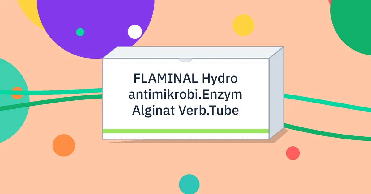 Symbolbild: Packung mit der Aufschrift FLAMINAL Hydro antimikrobi.Enzym Alginat Verb.Tube (PZN 19340419) – Verfügbarkeit und Bezug in Apotheken in Frankfurt am Main
