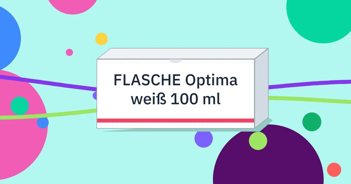 Symbolbild: Packung mit der Aufschrift FLASCHE Optima weiß 100 ml (PZN 06089797) – Verfügbarkeit und Bezug in Apotheken in Frankfurt am Main