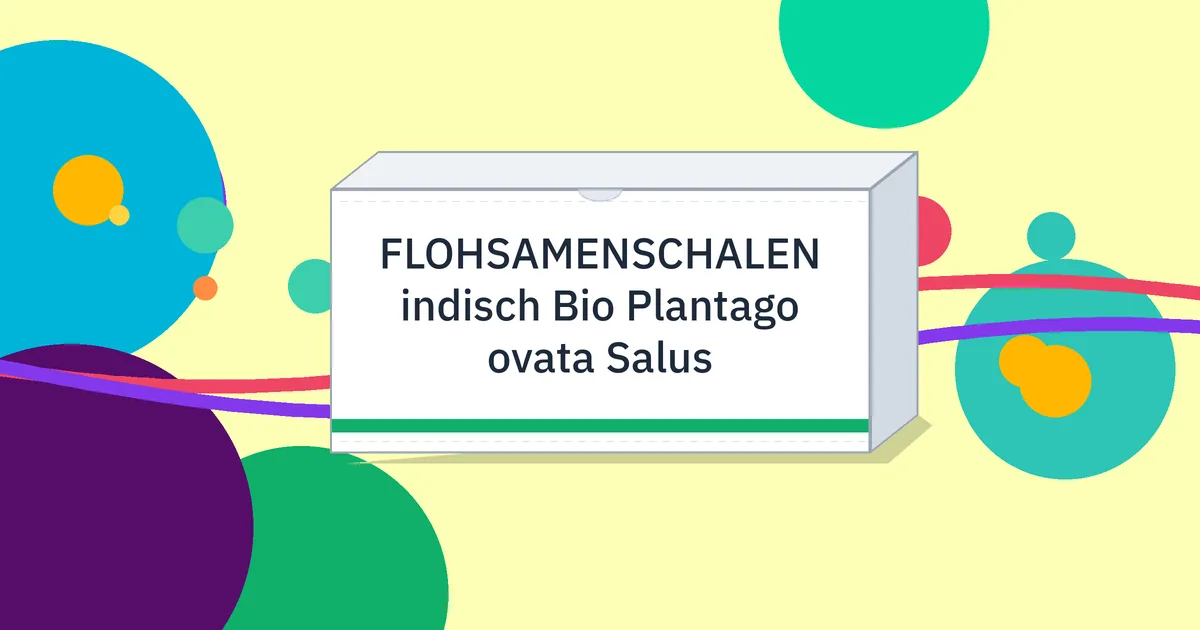 Symbolbild: Packung mit der Aufschrift FLOHSAMENSCHALEN indisch Bio Plantago ovata Salus (PZN 06767085) – Verfügbarkeit und Bezug in Apotheken in Frankfurt am Main