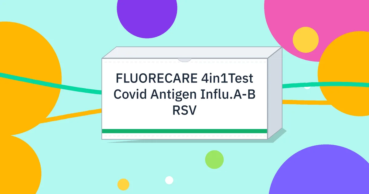 Symbolbild: Packung mit der Aufschrift FLUORECARE 4in1Test Covid Antigen Influ.A-B RSV (PZN 19491029) – Verfügbarkeit und Bezug in Apotheken in Frankfurt am Main