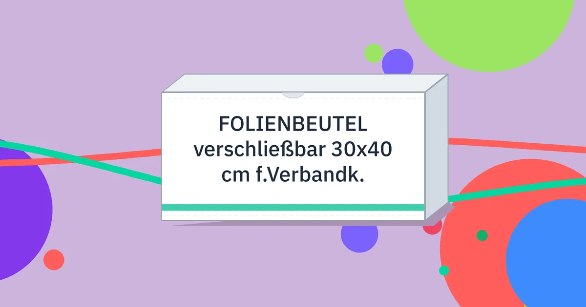 Symbolbild: Packung mit der Aufschrift FOLIENBEUTEL verschließbar 30x40 cm f.Verbandk. (PZN 13058308) – Verfügbarkeit und Bezug in Apotheken in Frankfurt am Main