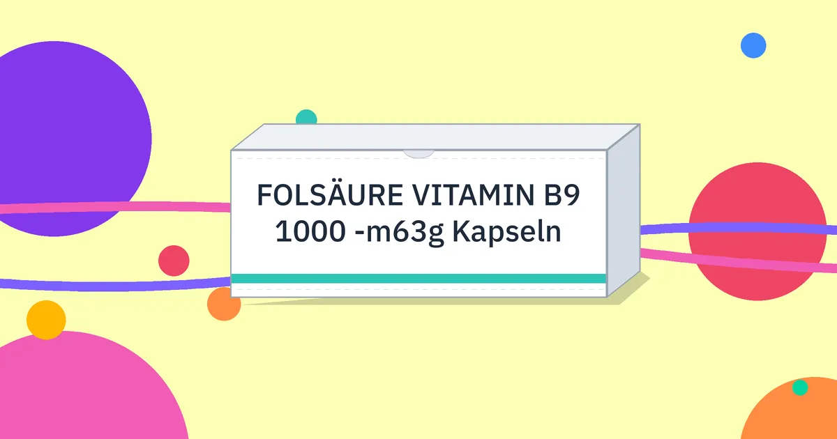 Symbolbild: Packung mit der Aufschrift FOLSÄURE VITAMIN B9 1000 -m63g Kapseln (PZN 19642735) – Verfügbarkeit und Bezug in Apotheken in Frankfurt am Main