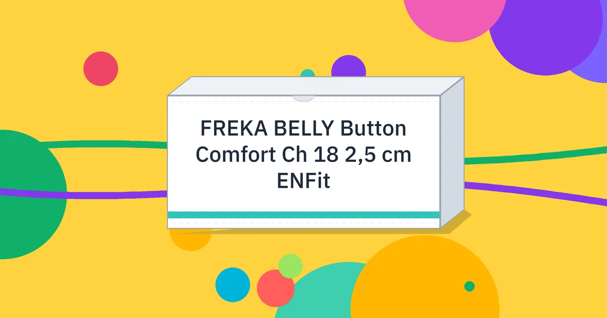 Symbolbild: Packung mit der Aufschrift FREKA BELLY Button Comfort Ch 18 2,5 cm ENFit (PZN 11481497) – Verfügbarkeit und Bezug in Apotheken in Frankfurt am Main