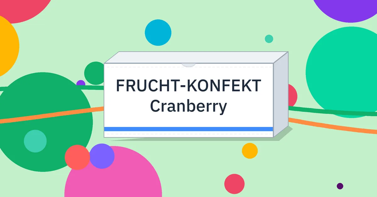 Symbolbild: Packung mit der Aufschrift FRUCHT-KONFEKT Cranberry (PZN 10265544) – Verfügbarkeit und Bezug in Apotheken in Frankfurt am Main