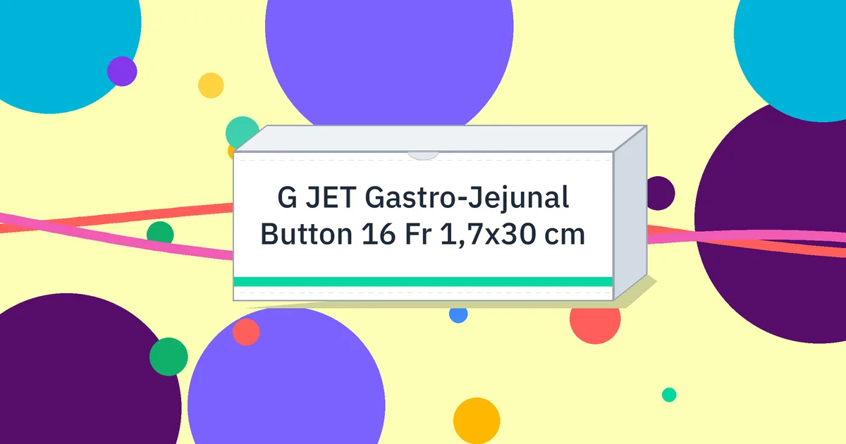 Symbolbild: Packung mit der Aufschrift G JET Gastro-Jejunal Button 16 Fr 1,7x30 cm (PZN 14343034) – Verfügbarkeit und Bezug in Apotheken in Frankfurt am Main