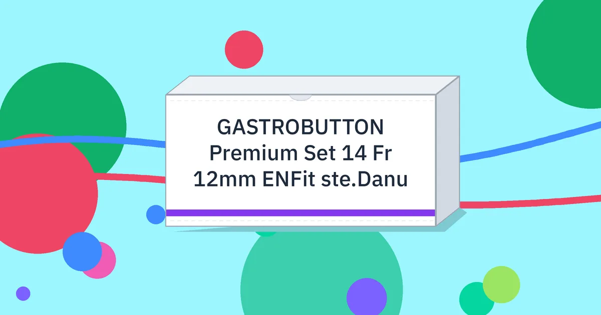 Symbolbild: Packung mit der Aufschrift GASTROBUTTON Premium Set 14 Fr 12mm ENFit ste.Danu (PZN 16883409) – Verfügbarkeit und Bezug in Apotheken in Frankfurt am Main