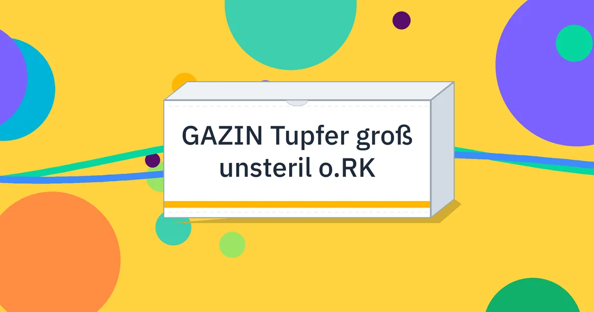 Symbolbild: Packung mit der Aufschrift GAZIN Tupfer groß unsteril o.RK (PZN 01369026) – Verfügbarkeit und Bezug in Apotheken in Frankfurt am Main
