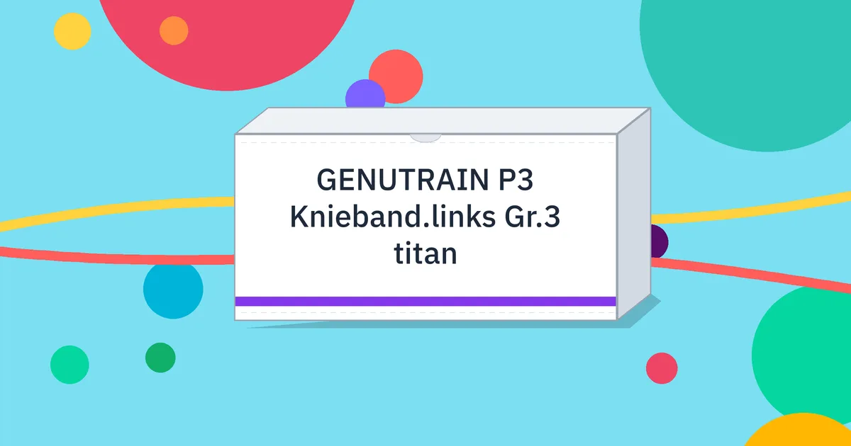 Symbolbild: Packung mit der Aufschrift GENUTRAIN P3 Knieband.links Gr.3 titan (PZN 01285157) – Verfügbarkeit und Bezug in Apotheken in Frankfurt am Main
