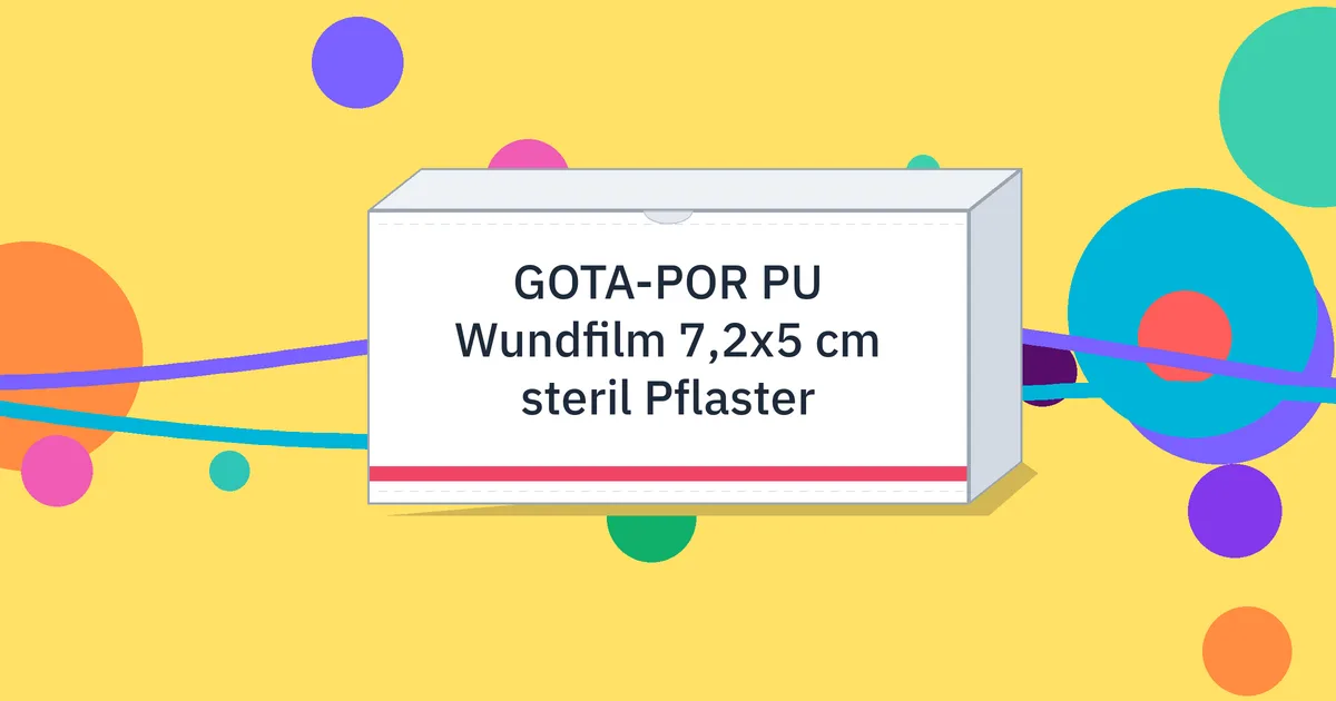 Symbolbild: Packung mit der Aufschrift GOTA-POR PU Wundfilm 7,2x5 cm steril Pflaster (PZN 03182450) – Verfügbarkeit und Bezug in Apotheken in Frankfurt am Main