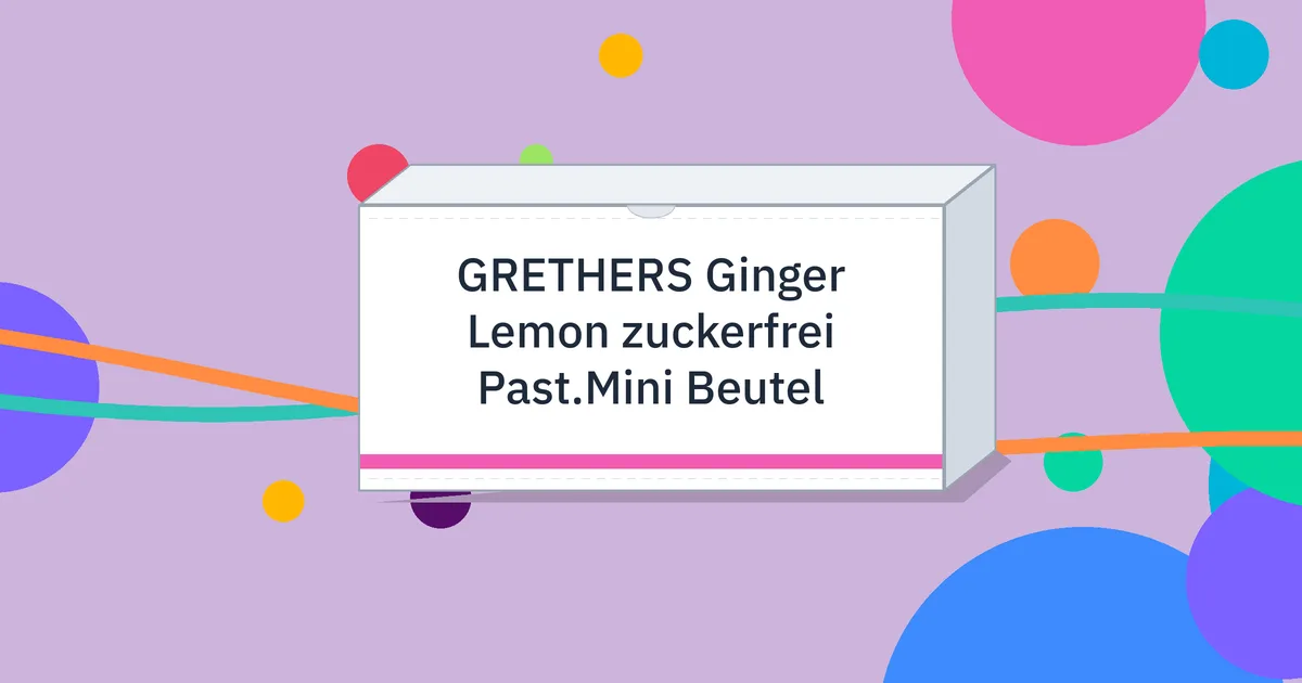 Symbolbild: Packung mit der Aufschrift GRETHERS Ginger Lemon zuckerfrei Past.Mini Beutel (PZN 19859742) – Verfügbarkeit und Bezug in Apotheken in Frankfurt am Main
