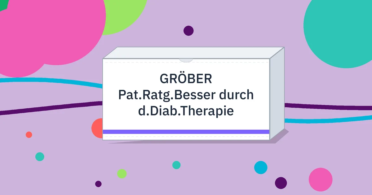 Symbolbild: Packung mit der Aufschrift GRÖBER Pat.Ratg.Besser durch d.Diab.Therapie (PZN 09294003) – Verfügbarkeit und Bezug in Apotheken in Frankfurt am Main