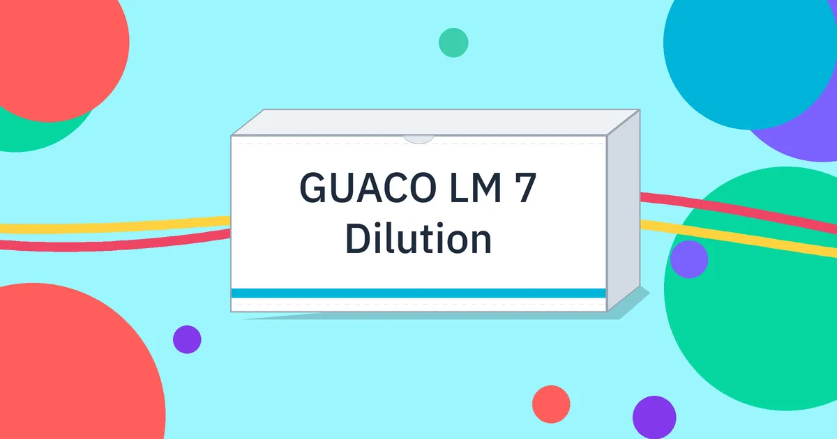 Symbolbild: Packung mit der Aufschrift GUACO LM 7 Dilution (PZN 13547869) – Verfügbarkeit und Bezug in Apotheken in Frankfurt am Main