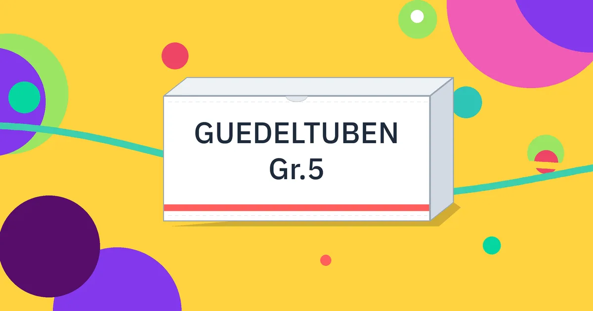 Symbolbild: Packung mit der Aufschrift GUEDELTUBEN Gr.5 (PZN 07701622) – Verfügbarkeit und Bezug in Apotheken in Frankfurt am Main