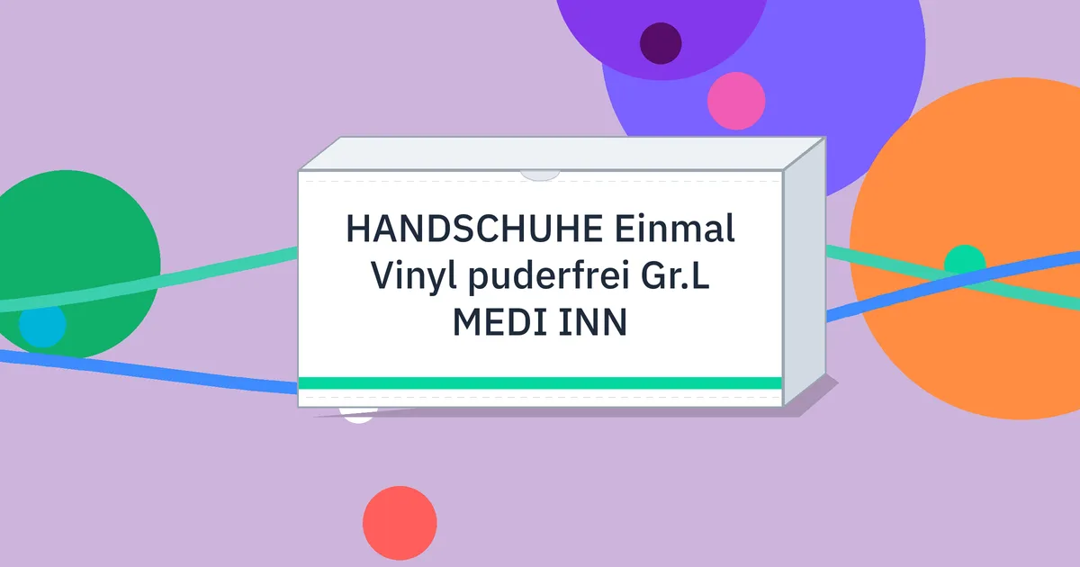 Symbolbild: Packung mit der Aufschrift HANDSCHUHE Einmal Vinyl puderfrei Gr.L MEDI INN (PZN 04929773) – Verfügbarkeit und Bezug in Apotheken in Frankfurt am Main