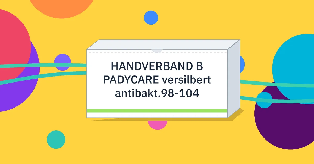 Symbolbild: Packung mit der Aufschrift HANDVERBAND B PADYCARE versilbert antibakt.98-104 (PZN 10940448) – Verfügbarkeit und Bezug in Apotheken in Frankfurt am Main