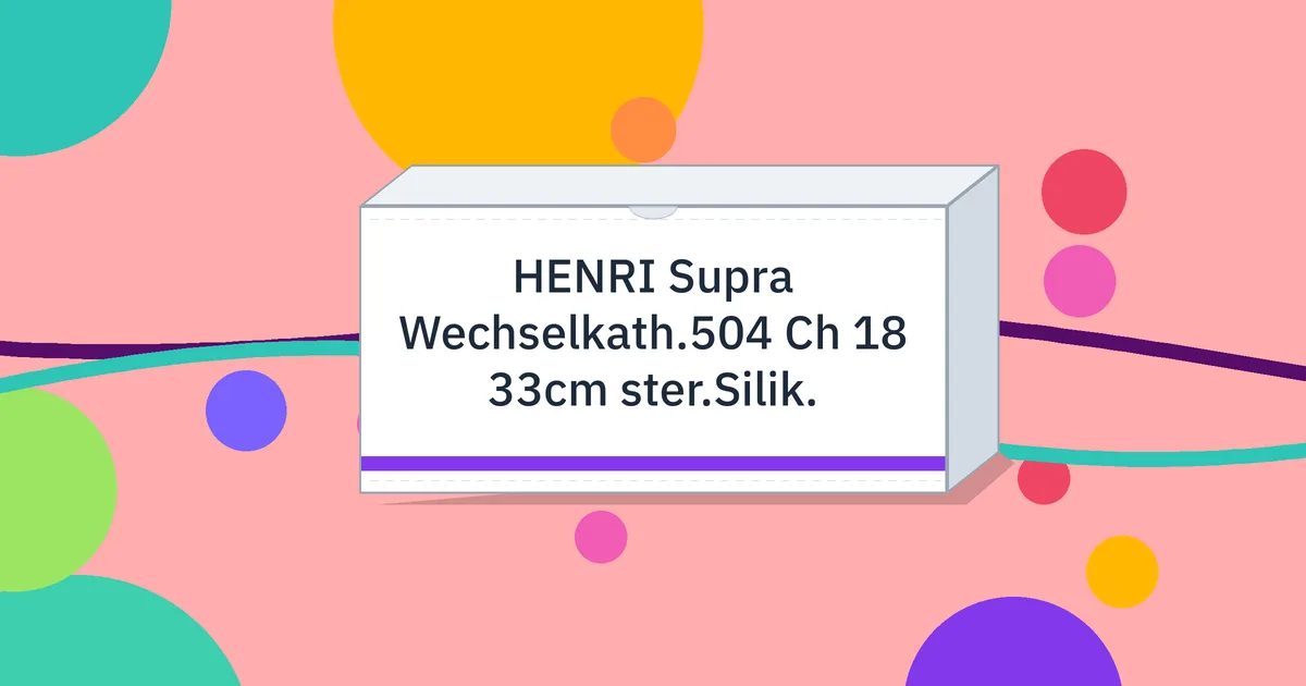 Symbolbild: Packung mit der Aufschrift HENRI Supra Wechselkath.504 Ch 18 33cm ster.Silik. (PZN 01399317) – Verfügbarkeit und Bezug in Apotheken in Frankfurt am Main
