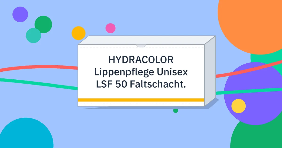 Symbolbild: Packung mit der Aufschrift HYDRACOLOR Lippenpflege Unisex LSF 50 Faltschacht. (PZN 10285966) – Verfügbarkeit und Bezug in Apotheken in Frankfurt am Main