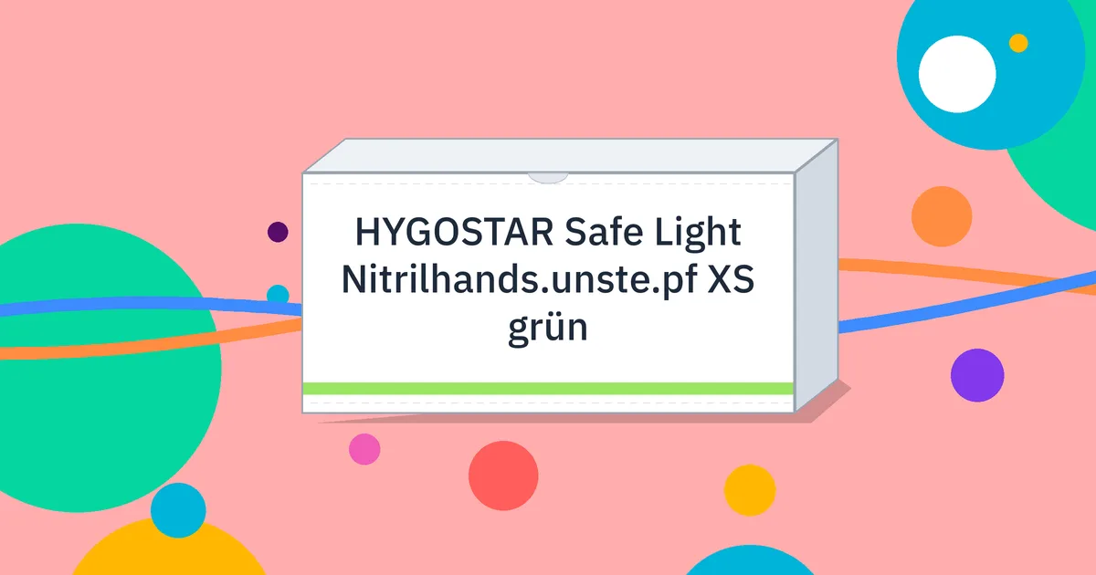 Symbolbild: Packung mit der Aufschrift HYGOSTAR Safe Light Nitrilhands.unste.pf XS grün (PZN 20773276) – Verfügbarkeit und Bezug in Apotheken in Frankfurt am Main