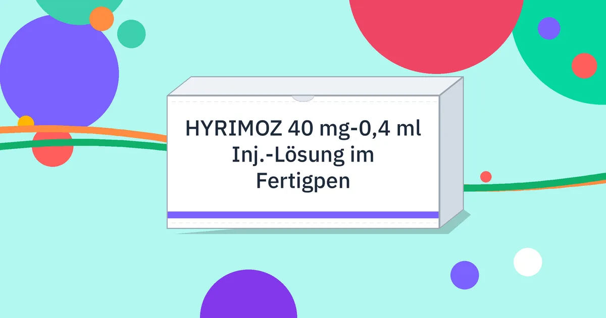 Symbolbild: Packung mit der Aufschrift HYRIMOZ 40 mg-0,4 ml Inj.-Lösung im Fertigpen (PZN 19181694) – Verfügbarkeit und Bezug in Apotheken in Frankfurt am Main