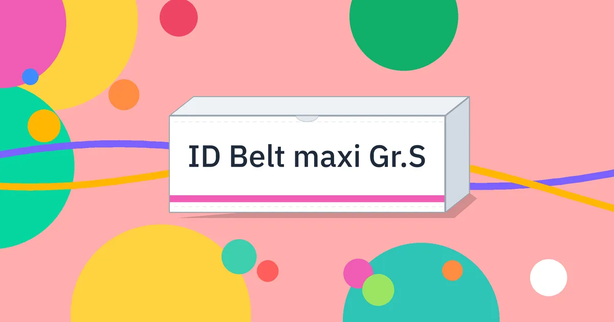 Symbolbild: Packung mit der Aufschrift ID Belt maxi Gr.S (PZN 16654264) – Verfügbarkeit und Bezug in Apotheken in Frankfurt am Main