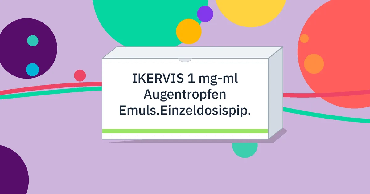 Symbolbild: Packung mit der Aufschrift IKERVIS 1 mg-ml Augentropfen Emuls.Einzeldosispip. (PZN 19127252) – Verfügbarkeit und Bezug in Apotheken in Frankfurt am Main