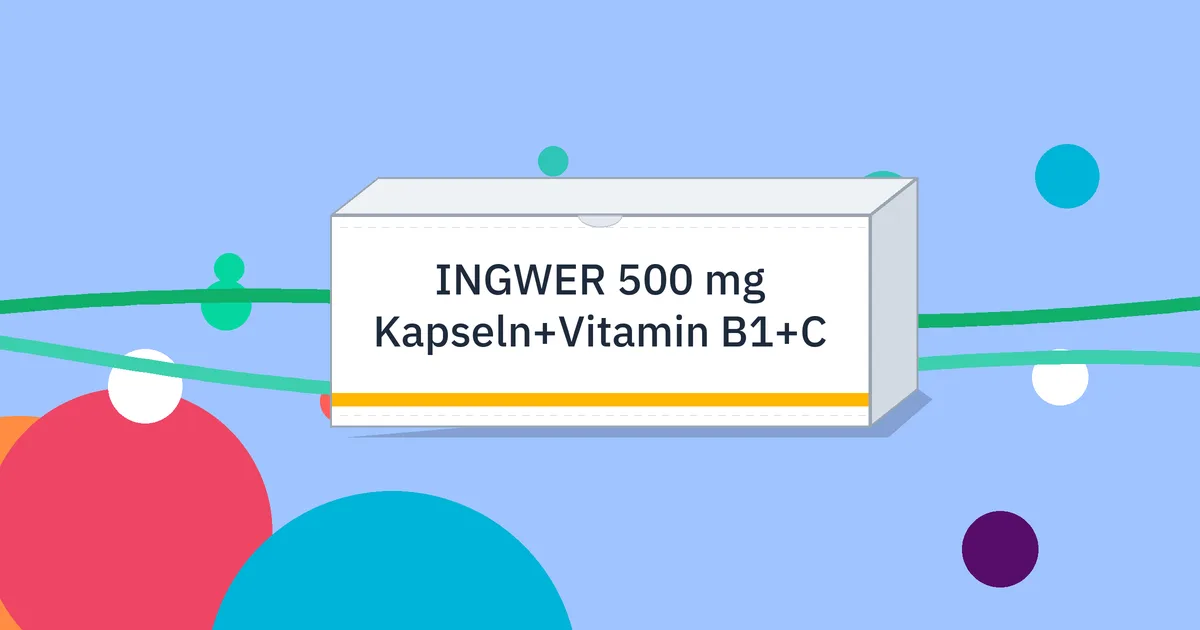 Symbolbild: Packung mit der Aufschrift INGWER 500 mg Kapseln+Vitamin B1+C (PZN 06732879) – Verfügbarkeit und Bezug in Apotheken in Frankfurt am Main